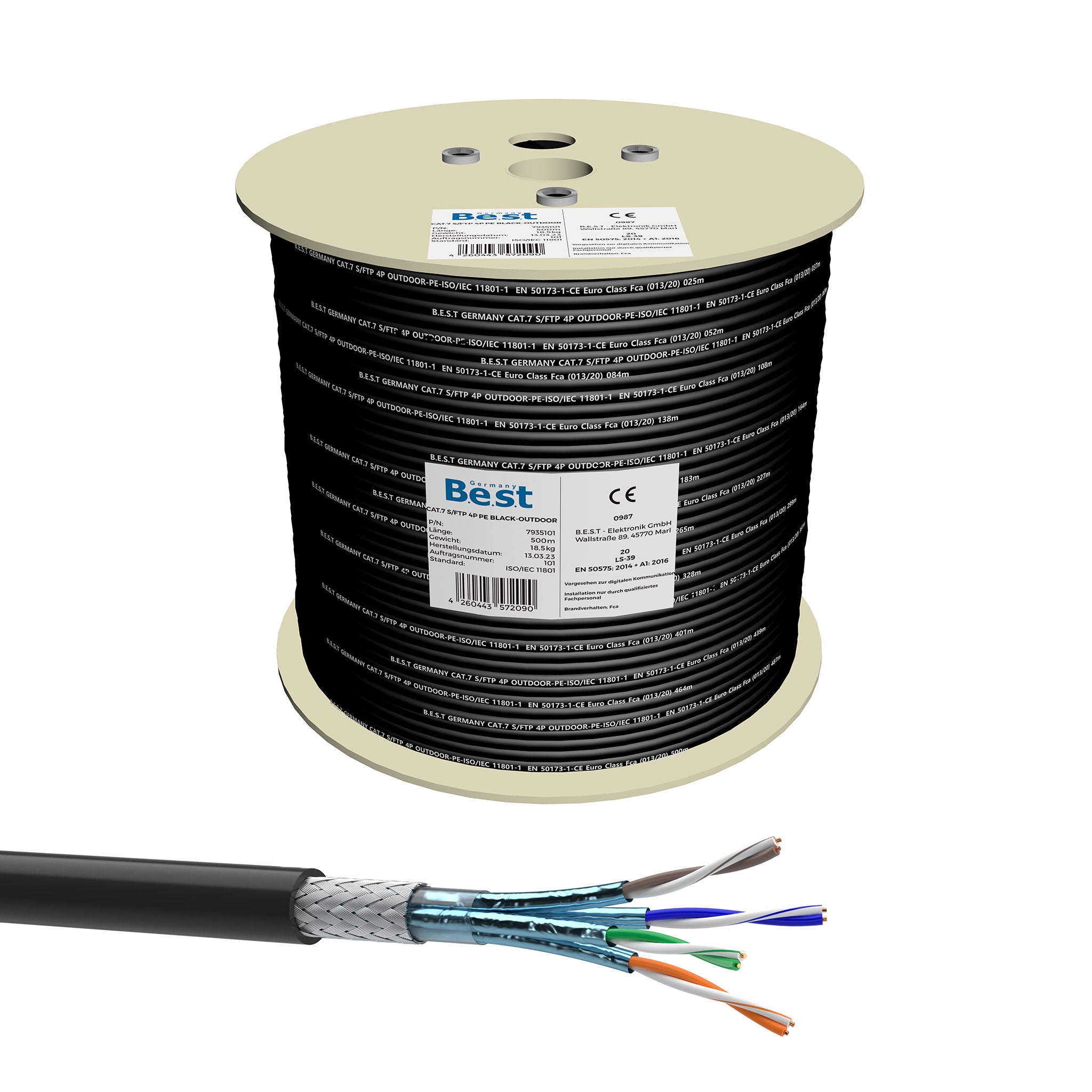 CAT 7 Outdoor Verlegekabel 500m Simplex Gigabit Netzwerkkabel KUPFER ...