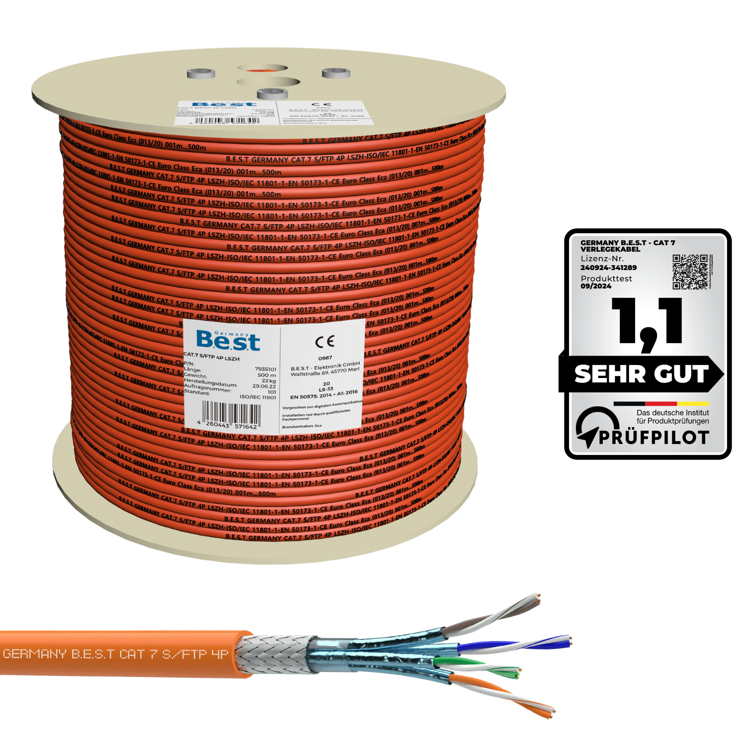 CAT 7 Verlegekabel 500m Simplex Gigabit Netzwerkkabel KUPFER – B.E.S.T ...