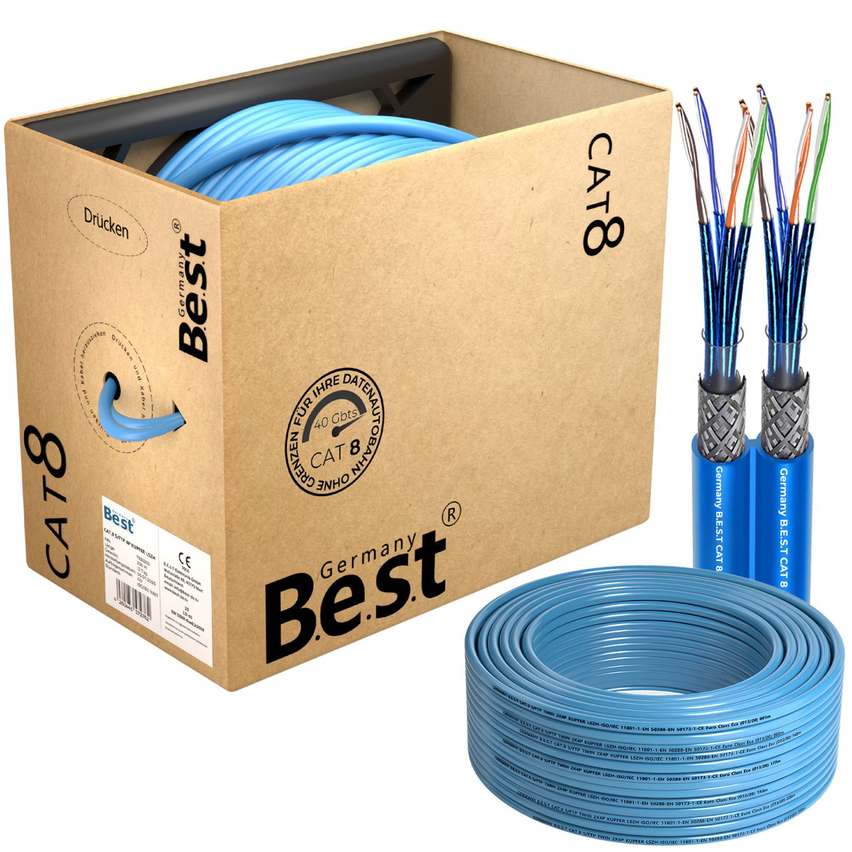 100M CAT 8 Duplex Netzwerkkabel Verlegekabel Kupfer LAN Kabel Ethernet ...